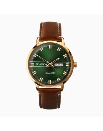 Sekonda 1974 - Montre pour homme à cadran vert 40 mm avec bracelet en cuir