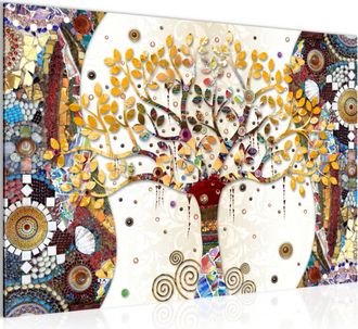 Runa Art Bild Modern Wandbilder Wohnzimmer Schlafzimmer 1 Teilig - Made In Germany - Gustav Klimt - Baum des Lebens Bunt Flur 004615a