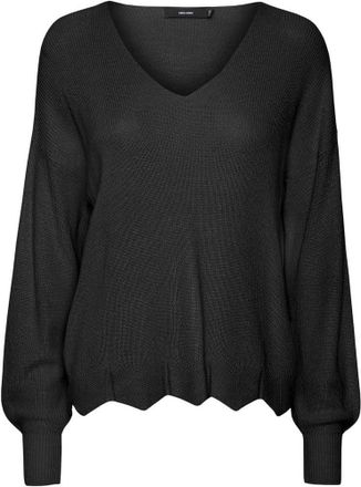 Vero Moda Vero Moda Womens VMNEWLEXSUN Scallop LS V-Neck Pull GA Pullover, Black, S