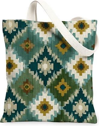 Generic Sacs fourre-tout en toile &agrave; motif g&eacute;om&eacute;trique, &eacute;l&eacute;gants et r&eacute;utilisables, respectueux de lenvironnement, vintage, l&eacute;gers, lavables, vert, 13x15 Inch