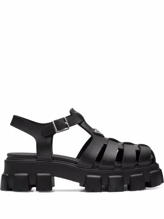 Prada sandales &agrave; logo triangulaire - Noir