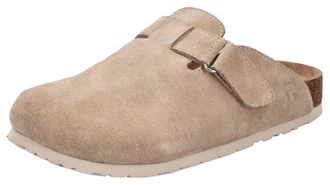 Rieker Clog RIEKER, Damen, Gr. 42, beige, Veloursleder, unifarben, Basic, Schuhe Clog, Pantolette, Hausschuh, Sommerschuh mit Klettriemchen