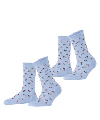 Esprit Damen Petite Flowers 2-Pack W SO Viskose Gemustert 2 Paar Socken, Blau (Cloud 6293), 39-42 (2er Pack)