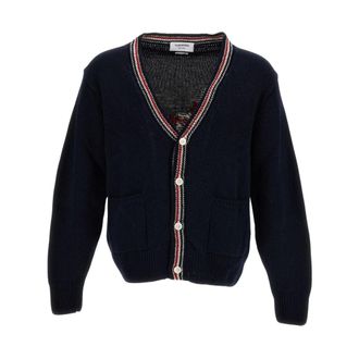 Thom Browne Homme, Pulls, Bleu, Taille: S Cardigan Hector Patchwork Intarsia Donegal