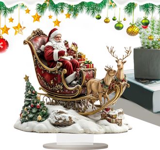 Generic Weihnachts-Herzst&uuml;ck | 2D Weihnachts-Schilder mit Acrylst&uuml;tze | Santa, Schlitten, Partydekoration, Wohnheim, B&uuml;ro, Wohnzimmer, Winterdekor
