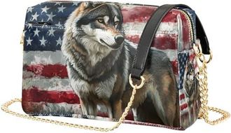 Mnsruu Sacs à bandoulière pour femme, motif drapeau américain, loup, rayures, sac à main en cuir