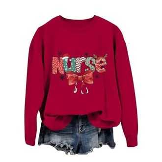Generic Pull Moche Noel Femme Pull de Noel Drole Infirmière de Noël Soins de Noël Infirmière Vie Sweatshirt a Col Rond Et Manches Longues Imprimé