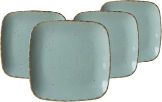 Ritzenhoff & Breker Casa Dessertteller 22.5 cm, 4er Set, Quadratische Kuchenteller im Vintage-Look, Porzellan, Spülmaschinenfest, Blau
