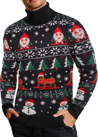 Coofandy Weihnachtpullover Herren Winter Weihnachten Rollkragenpullover Warm Lustige Pullover Schwarz-weihnachtsmuster-a XXL