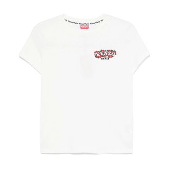 Kenzo Femme, Tops, Blanc, Taille: 36 FR T-shirts Ras du Cou avec Logo Brodé