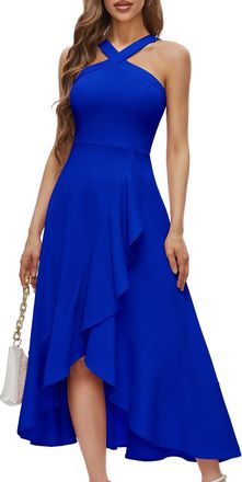 Bbonlinedress Brautkleid Damen Kleider Hochzeit Gast festliches Kleid High Low Abendkleider elegant f&uuml;r Hochzeit Neckholder Party Cocktailkleid Royal Blue 3XL