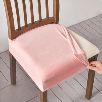 Generic Stretch Stuhlbezüge Ohne Rückenlehne | Dehnbarer, Waschbarer Sitzschutz Aus Velours Für Esszimmer, Küche & Wohnzimmer(Nude Pink,Set of 6)