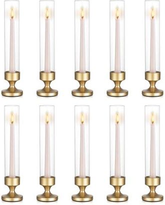 Nuptio Bougeoir en Verre Cylindrique &Agrave; Bougies - Lot de 10 Centres de Table de Mariage D&eacute;coration De Table de Salle &Agrave; Manger pour Chemin&eacute;e 31cm