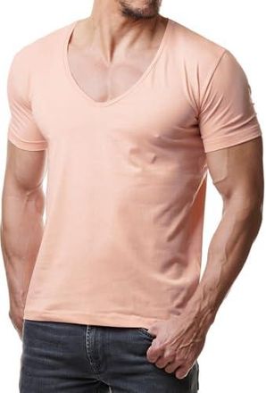 ReRock T-shirt RR-1315 pour homme Young & Rich 1315 avec col en V profond - Couleur unie - Tailles S à 3XL, Rose antique, S