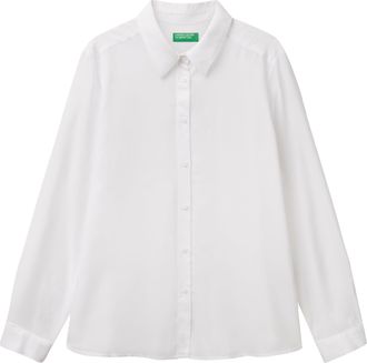 Benetton Damen Camicia 5wpwdq0b0 Hemd, Weiß, Medium