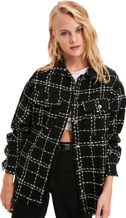 Trendyol Trendyol Damen Schwarzes mobiles detaillierte karierte Jacke-Hemd Shirt, Black, 38