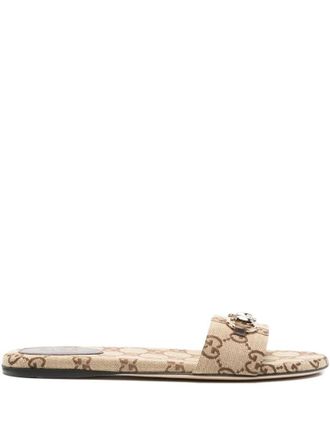 Gucci Sandalen - Beige Canvas Slide Sandal - Gr. 38,5 (EU) - in Beige - f&uuml;r Damen