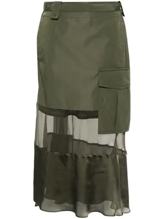 sacai jupe ceintur&eacute;e &agrave; design asym&eacute;trique - Vert