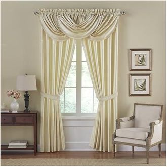 Elrene Home Fashions Versailles Vorhang aus Kunstseide, Raumverdunkelungsvorhang mit Stangentasche, 132 x 241 cm, Elfenbein, 1 Vorhang