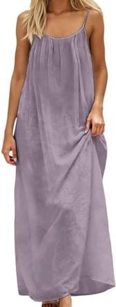 Generic Robe de vacances pour femme - Grande taille - L&eacute;g&egrave;re - Robe longue d&eacute;t&eacute; - Dos profond - D&eacute;contract&eacute;e - Boho - Plage - M&eacute;lange de coton doux - Robe dos