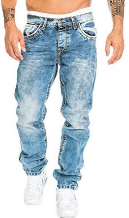 TOMWELL Jean pour Hommes Pantalon Grandes Tailles Classique et élégant Straight Fit Jeans Denim A Bleu Clair 3XL