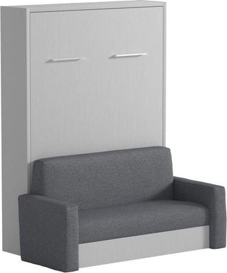 Vente-Unique Vente-Unique - Lit escamotable 140 x 200 cm - Ouverture verticale manuelle - Blanc et gris - Structure en panneaux de particules - Confort optimal