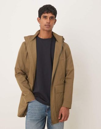 Mango Parka aus Baumwollmix in Khaki mit Kapuze-Grün