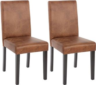 Hhg Lot de 2 chaises de s&eacute;jour Littau, simili-cuir, aspect daim marron, pieds fonc&eacute;s