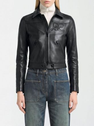 Courr&egrave;ges Cropped Bikerjacke aus glattem Lammleder mit Monogramm-Logo