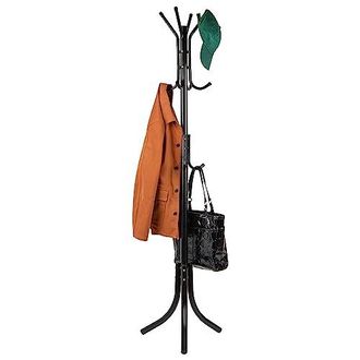 Mind Reader Coat Rack, Hall Tree, Freestanding Organizer, Coat Tree, Hat, Jacket, Purse, Metal, 18 L x 18 W x 68.5 H, Black