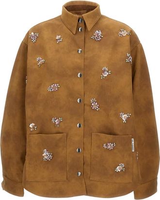 Des_Phemmes Jacke mit Kristallblumen - Braun