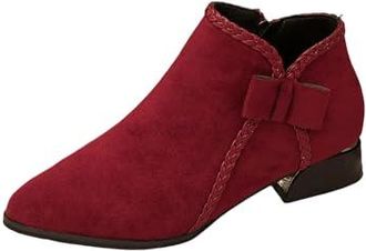 Generic Bottines d&eacute;contract&eacute;es &agrave; talon bas pour femme - &Eacute;l&eacute;gantes - Couleur unie - Fermeture &eacute;clair lat&eacute;rale - En daim synth&eacute;tique - Confortables - Avec noeud