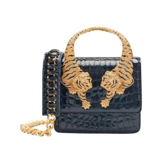 Roberto Cavalli Crocodile Roar Tasche mit Tigergriff - - Bags - Damen - Blau - ONE SIZE