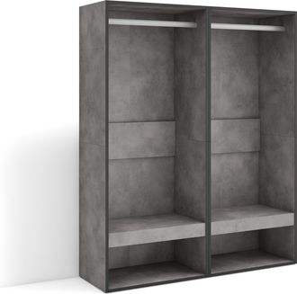 Skraut Home | Offener Kleiderschrank | Kleidung, Schuhe | 120x145x35 cm | Für Schlafzimmer, Zimmer | Garderobenschrank | Moderner Stil | Zement
