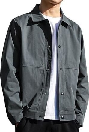 Generic Veste de loisirs l&eacute;g&egrave;re unie pour homme - Avec boutonni&egrave;re - Sans poche - Veste de transition - Col rabattu - Manches longues - Chemise d&eacute;contract&eacute;e -