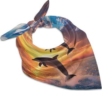 Generic Foulard carré en soie légère pour homme et femme Motif dauphin, multicolore, 46x46cm