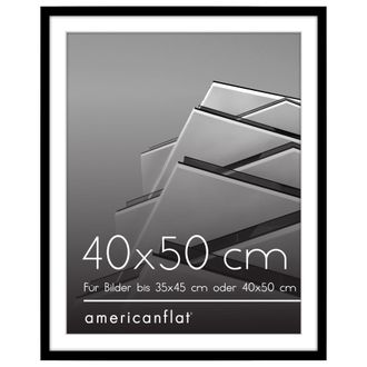 Americanflat Bilderrahmen 40x50 cm Schwarz - Bilderrahmen 35x45 cm mit Passepartout - aus Kunststoff mit poliertem Plexi-Scheibe