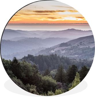 MuchoWow Wandbild Rund Wanddeko Deko Wohnzimmer Bilder 90x90 cm Berge - Sonne - Wald - Landschaft
