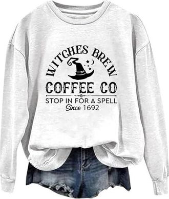 Generic 2026 Sweat-shirt dHalloween à manches longues et col rond pour femme, blanc, XXL