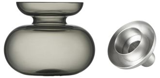 Zone Denmark Inu Vase/Lysestage 2-teilig - Mundgeblasenes Glas mit Einsatz aus Messing - Multifunktionale Vase und Kerzenhalter - &Oslash; 11 cm - H&ouml;he 10 cm - Rauchgrau 