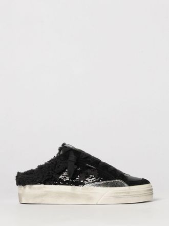 Crime London Mules sabot Soho en cuir avec doublure en shearling et logo brod&eacute;