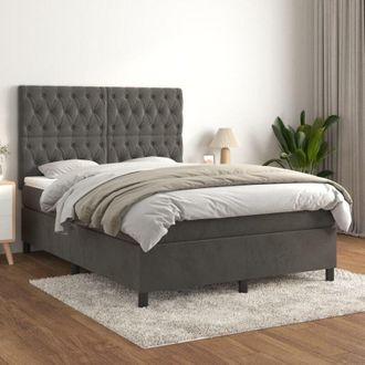 vidaXL Vidaxl - Lit à sommier tapissier et matelas Gris foncé 140x190cm Velours