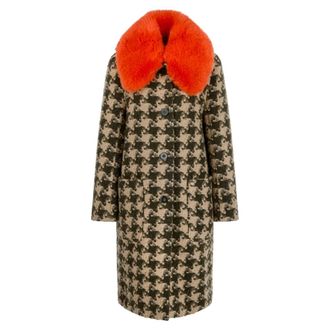 Marc Cain Mantel mit Hahnentrittmuster und Kunstpelzkragen - - Coats - Damen - Mehrfarbig - XS