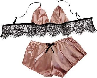 Generic Sous-v&ecirc;tement de ski pour homme - Col tedy - Broderie - Dentelle - Porte-jarretelles, Rose, XXL