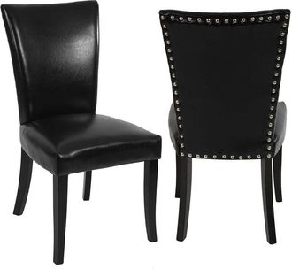 Mendler Mendler - Lot de 2 chaises de salle &agrave; manger Chesterfield av rivets - similicuir noir, pieds fonc&eacute;s
