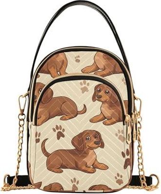 Mnsruu Sac à bandoulière pour femme avec motif teckel marron avec sangle réglable