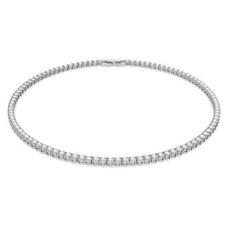 Swarovski Tennis Deluxe Halskette, Rund, Weiss, Rhodiniert