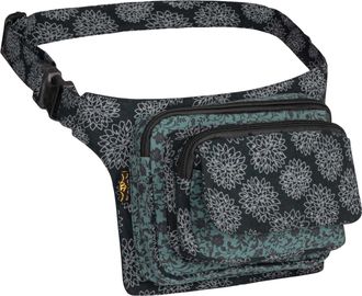Kunst und Magie Bunte Boho Goa Bauchtasche G&uuml;rteltasche H&uuml;fttasche Sidebag, Farbe:Schwarz/Petrol
