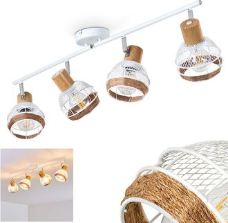 HOFSTEIN Deckenleuchte Bariloche, verstellbare Deckenlampe aus Metall/Holz/Hanfseil in Weiß/Chrom/Natur, 4-flammig, Lampenschirme dreh- u. schwenkbar, 4 x E27-