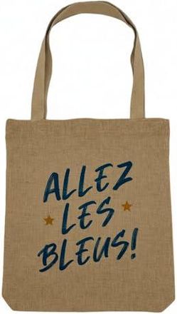 Fabulous Sac Shopping Tote Bag Aspect Lin - Allez les Bleus! Sport Foot France Team Football - Sac de Courses Toile Epaisse 360g Beige Naturel Cabas Port&eacute; Epau